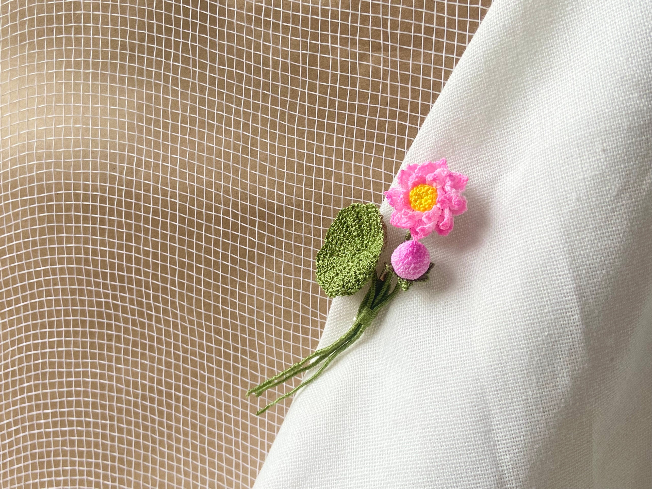 Crochet Brooch Lotus Flower Finished Handmade Yarn Flower - Etsy