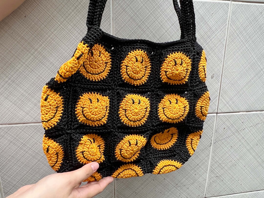 Wool Crochet Bag Smile Icons- Hand-finished, Stylish Storage for Kids ...