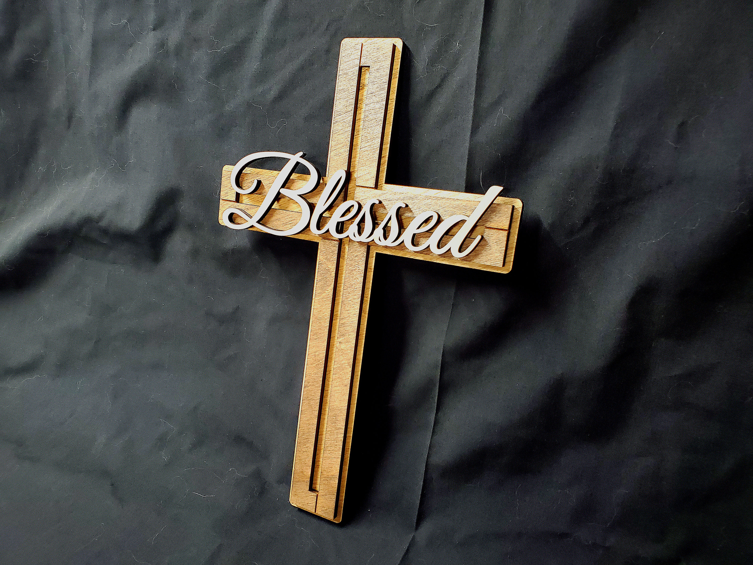 3 Layer Cross With "blessed" Across It, Cross Art, Christian Art ...