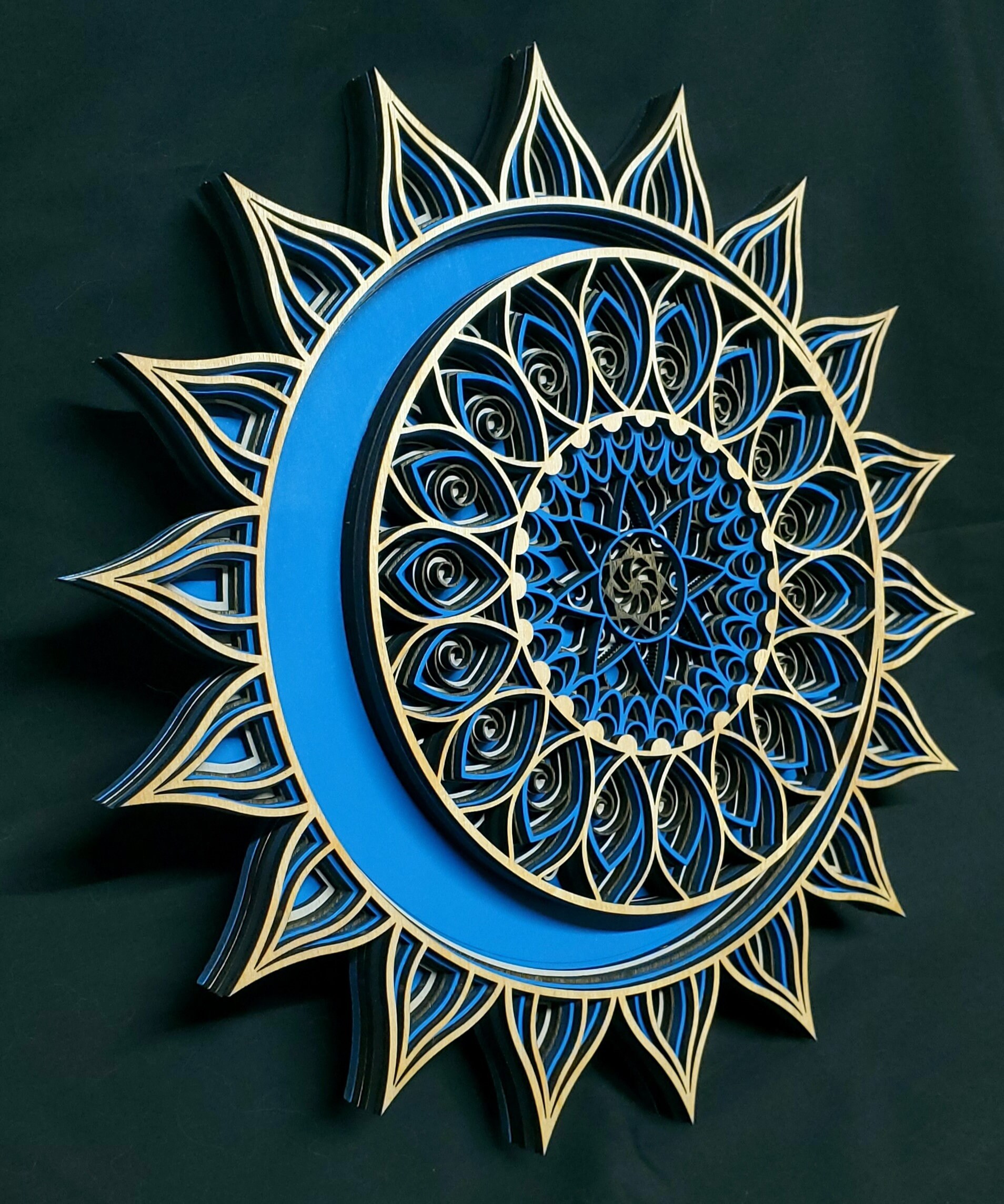 Beautiful 5 Layer Wood Solar Eclipse Mandala, Sun and Moon Decor ...
