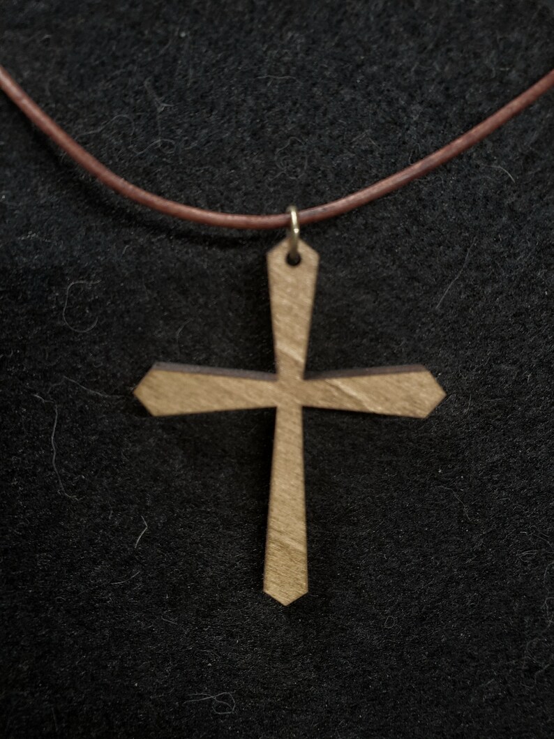 Beautiful Wood Cross Necklace With 18" Brown Leather Cord. Handmade ...