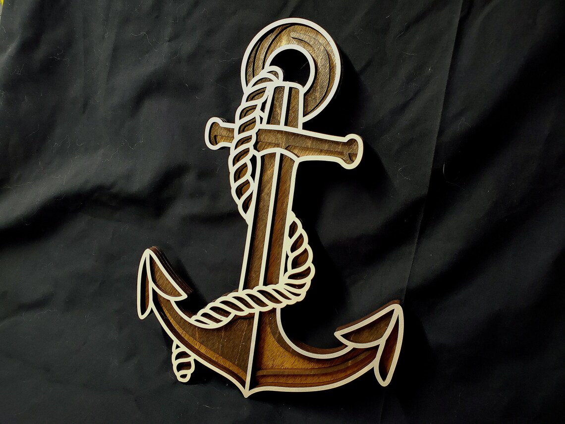 Beautiful 3D 3 Layer Wood Anchor, Nautical Art, Boat Anchor, Boat Decor ...