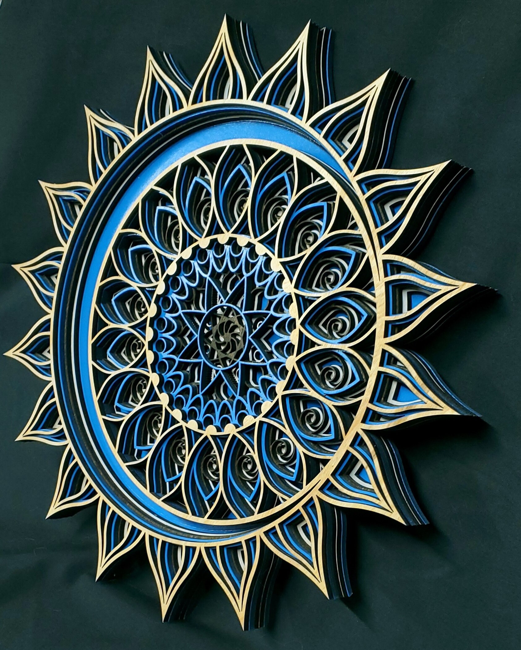 Beautiful 5 Layer Wood Solar Eclipse Mandala, Sun and Moon Decor ...