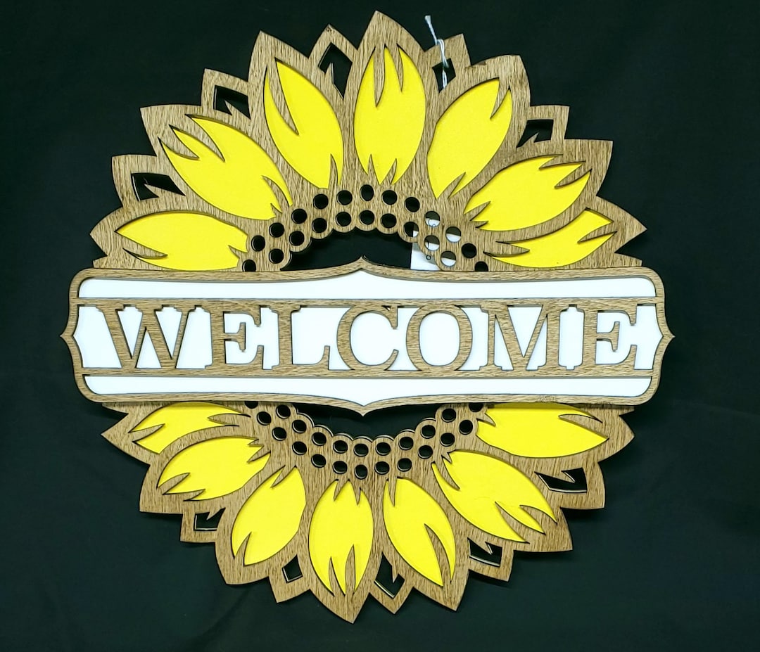 Sunflower Welcome Sign, 3D Layered Wood Welcome Sign, 4 Layer Welcome ...