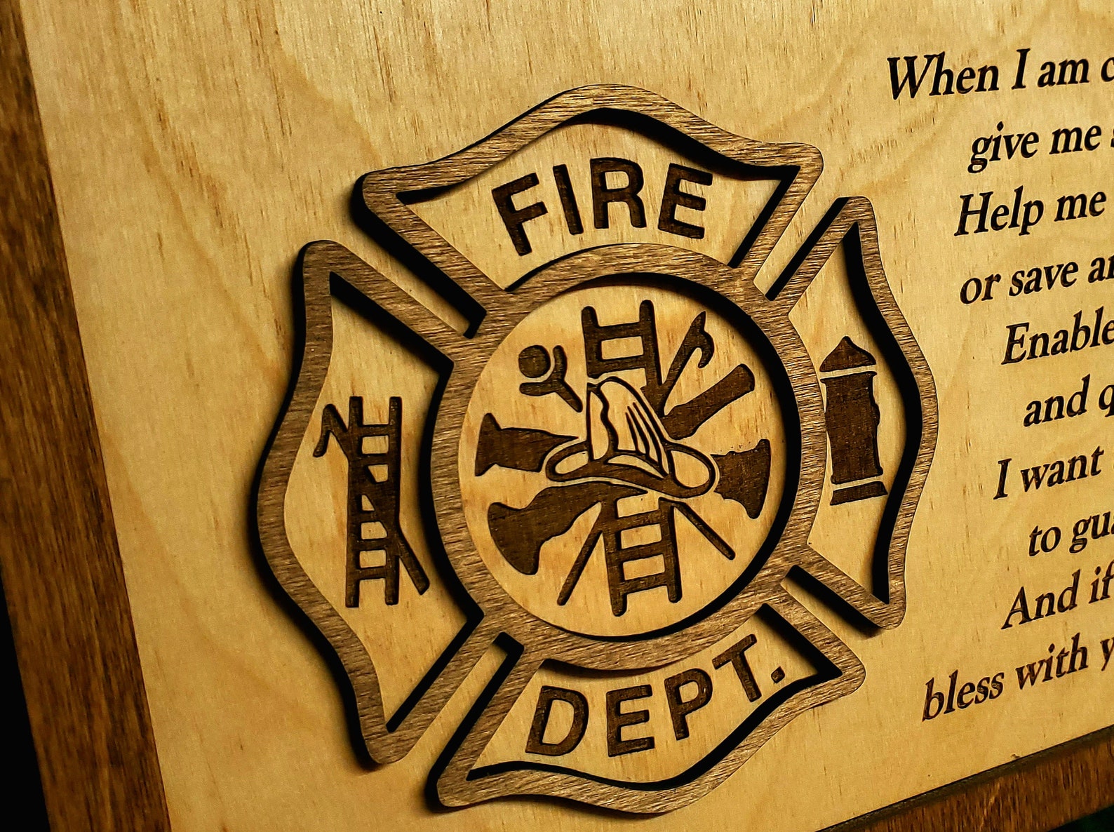 Beautiful Engraved 2 Layer 3D Wood Firefighter's Prayer Sign ...