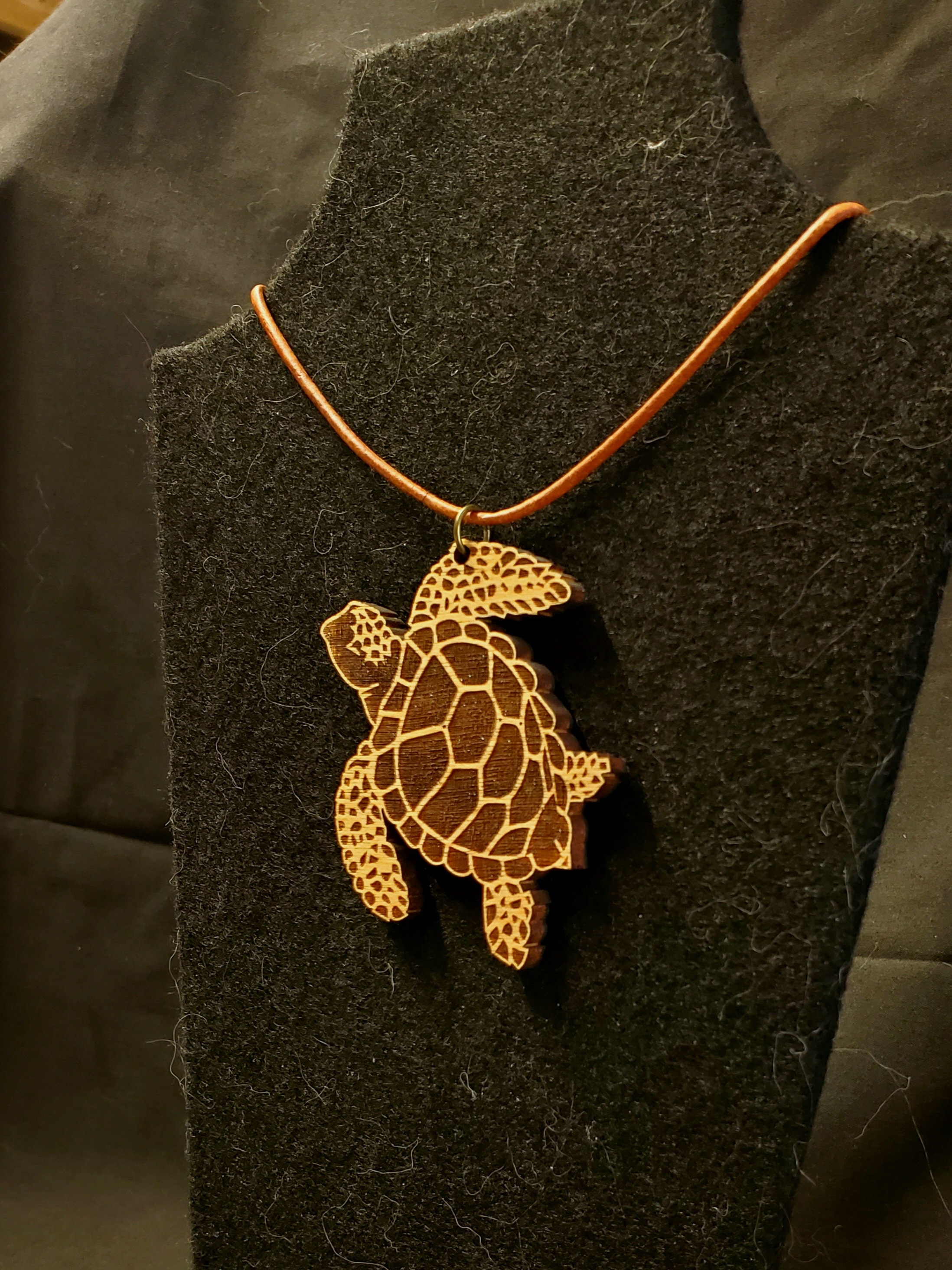 Beautiful Wood Engraved Sea Turtle Necklace With 18" Brown Leather Cord ...