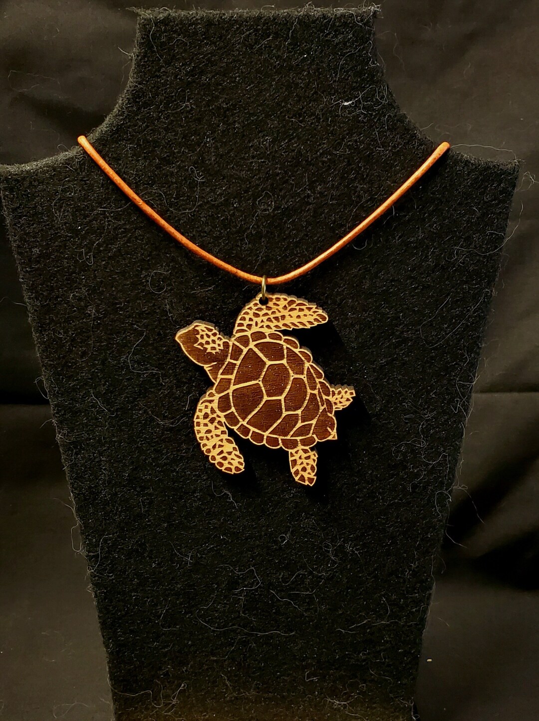 Beautiful Wood Engraved Sea Turtle Necklace With 18" Brown Leather Cord ...
