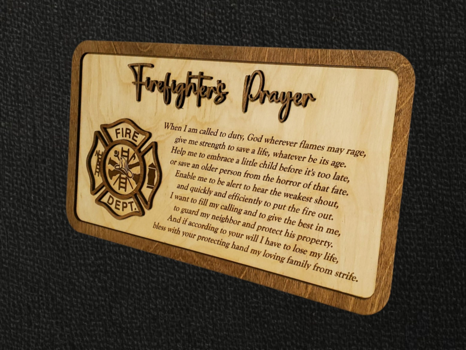 Beautiful Engraved 2 Layer 3D Wood Firefighter's Prayer Sign ...