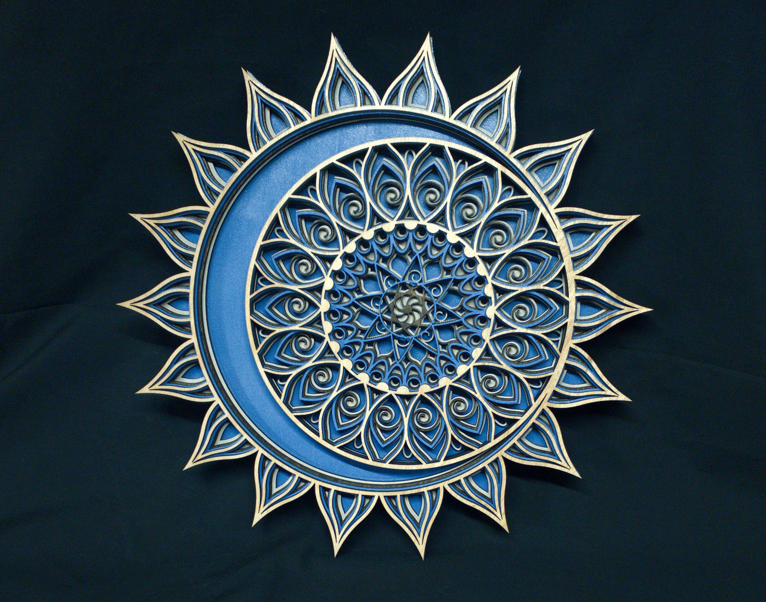 Beautiful 5 Layer Wood Solar Eclipse Mandala, Sun and Moon Decor ...