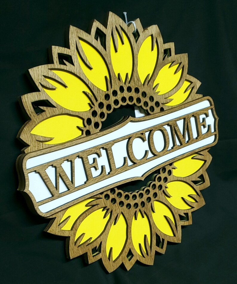 Sunflower Welcome Sign, 3D Layered Wood Welcome Sign, 4 Layer Welcome ...