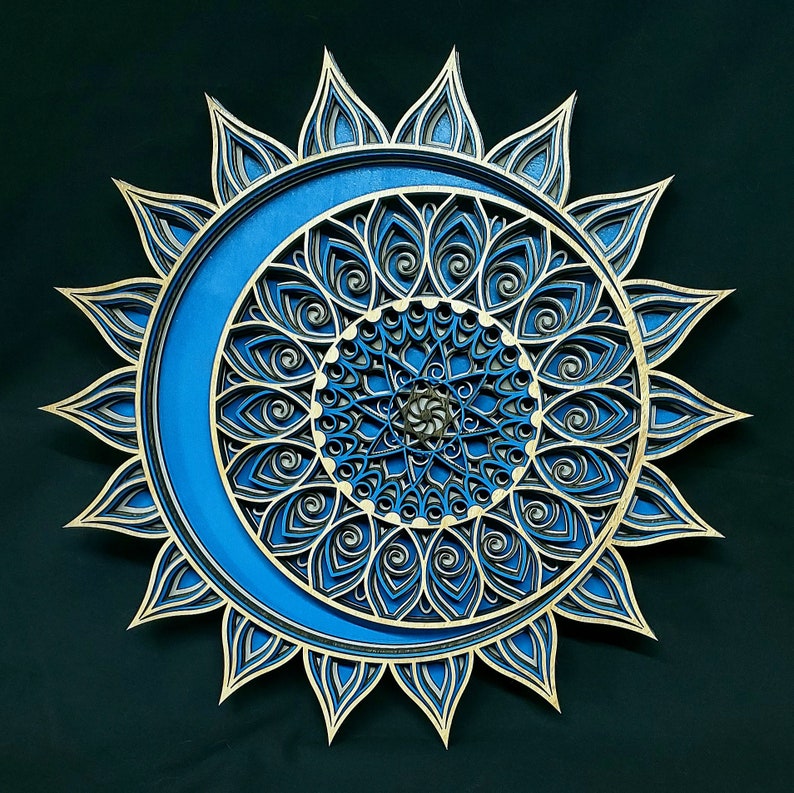 Beautiful 5 Layer Wood Solar Eclipse Mandala, Sun and Moon Decor ...
