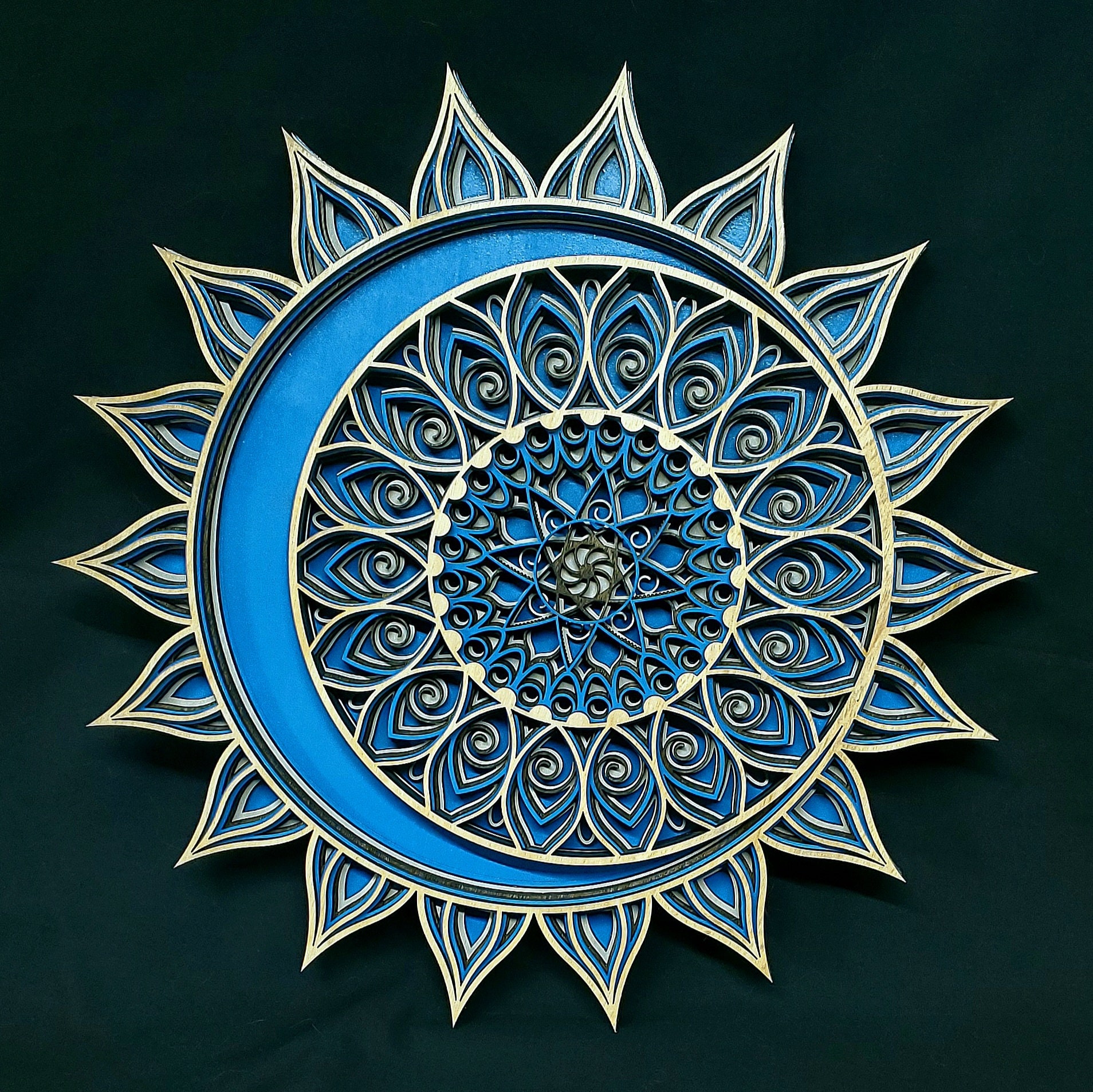 Beautiful 5 Layer Wood Solar Eclipse Mandala, Sun and Moon Decor ...