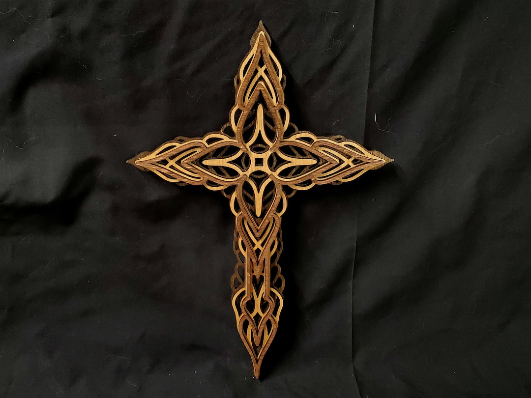 Beautiful 3 Layer 3D Wood Cross With a Pointed Design, Christian Cross ...