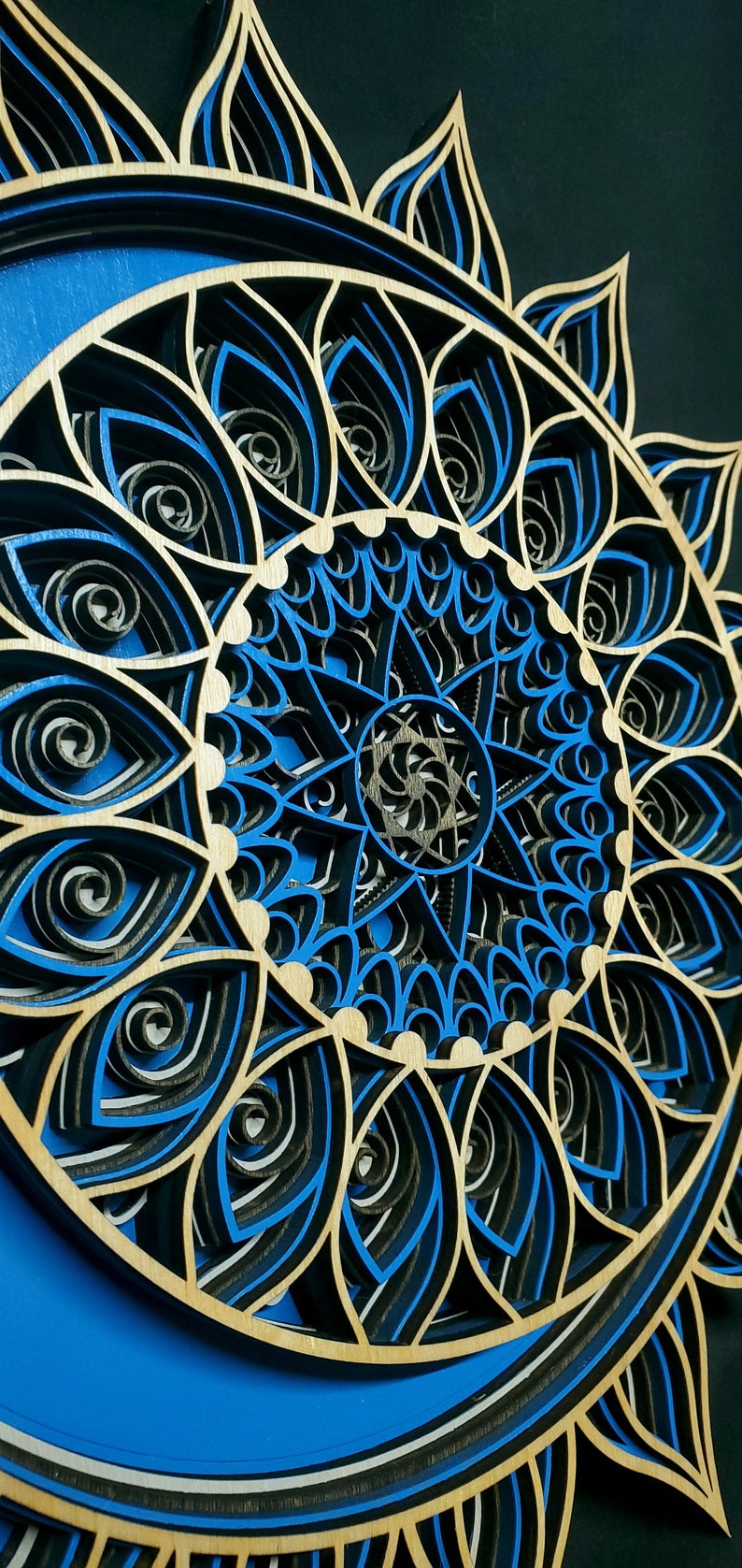 Beautiful 5 Layer Wood Solar Eclipse Mandala, Sun and Moon Decor ...