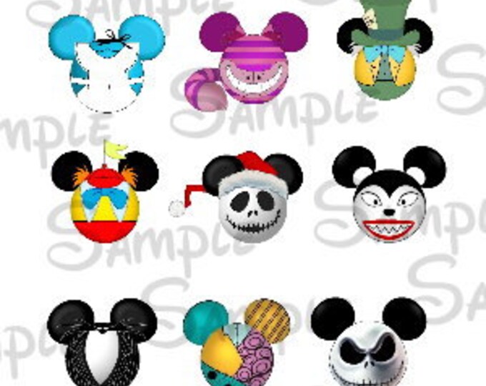 Various Mouse Head Character Inspired DIGITAL Bottle Cap Image Sheet ...