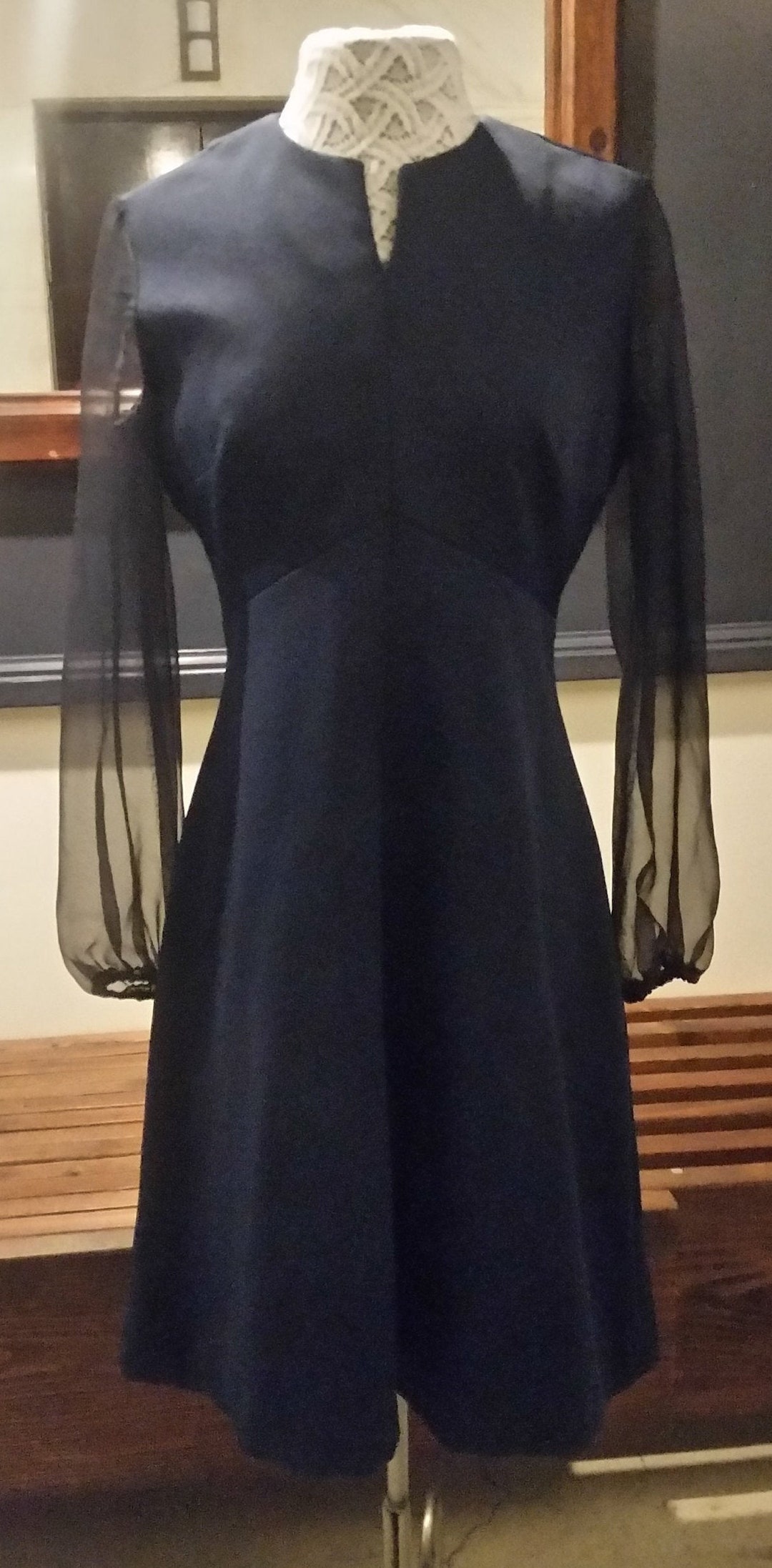 1970's VINTAGE PURITAN Brand NAVY Blue Polyknit Dress - Etsy