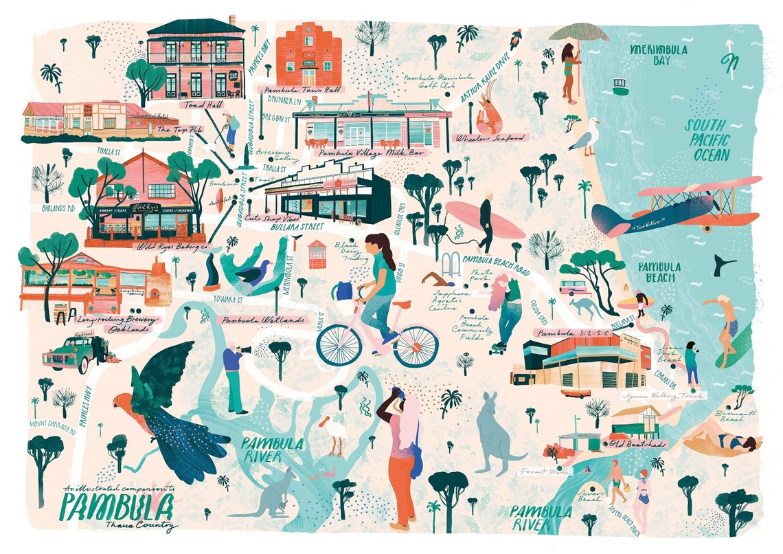 Illustrated Companion to Pambula Art Print, Map of Pambula, Sapphire ...