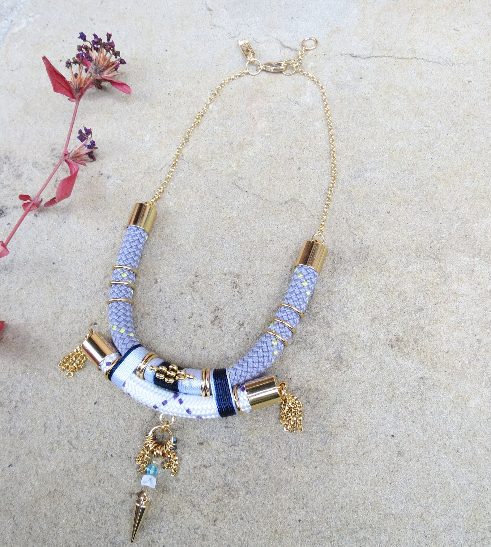 Statement Rope Bib Necklace With 18k Gold Plated Chains Ethnic - Etsy