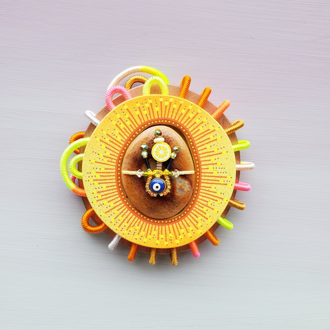 Handcrafted Wood and Stone Wall Hanging – Colorful Lucky Charm ...