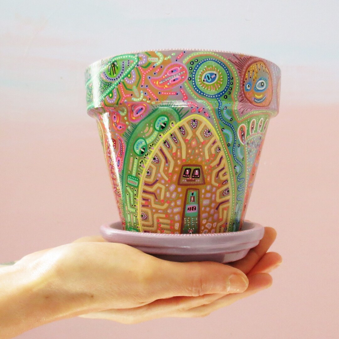 One of a Kind Handpainted Pot for Indoor Plants, Psychedelic and ...