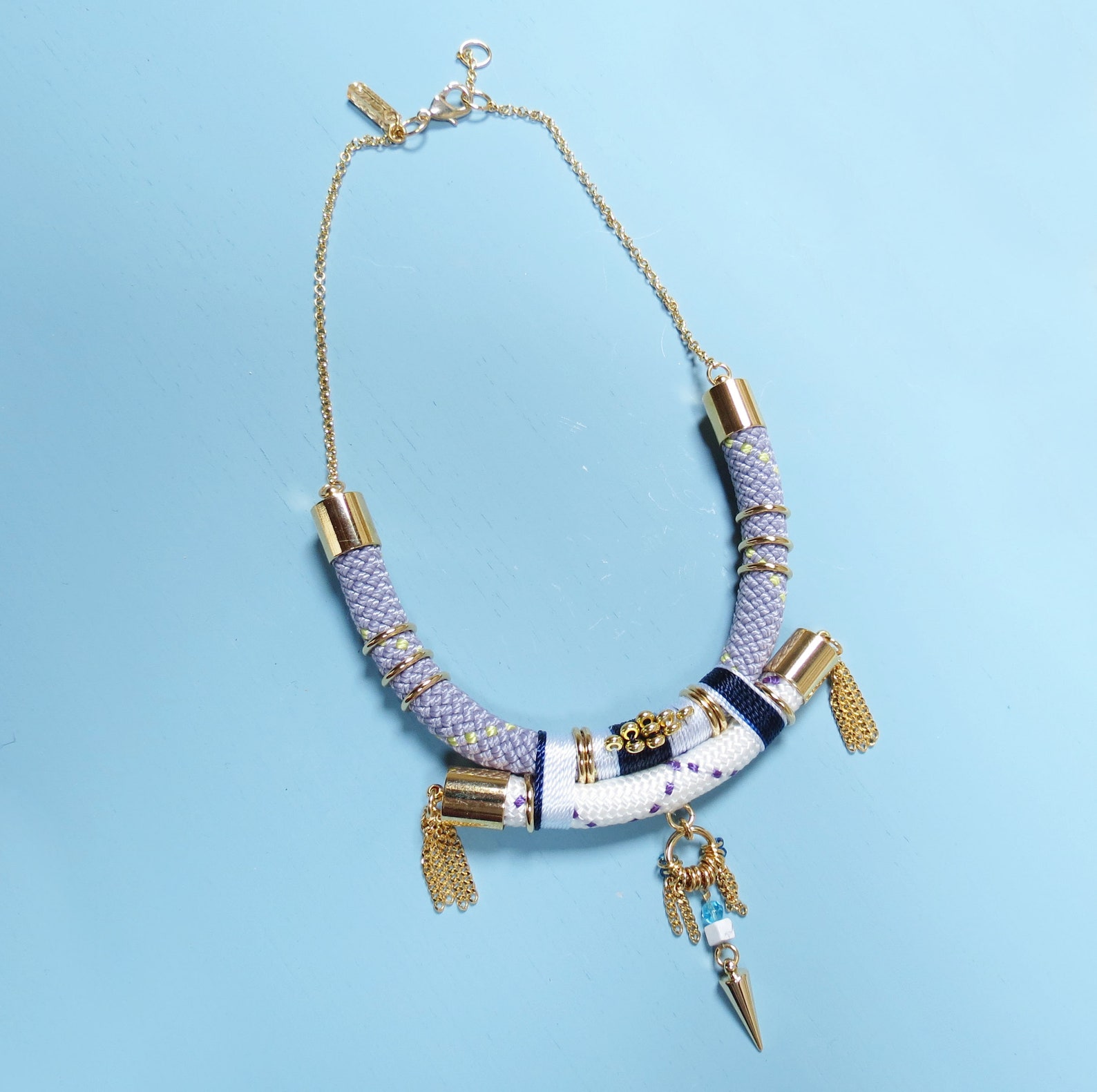 Statement Rope Bib Necklace With 18k Gold Plated Chains Ethnic - Etsy