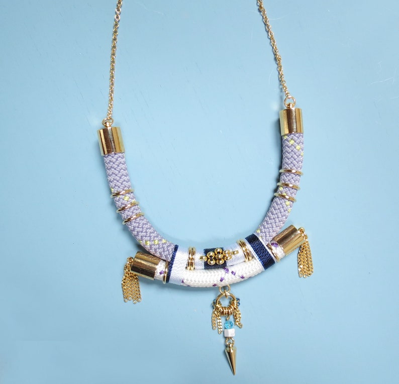 Statement Rope Bib Necklace With 18k Gold Plated Chains Ethnic - Etsy