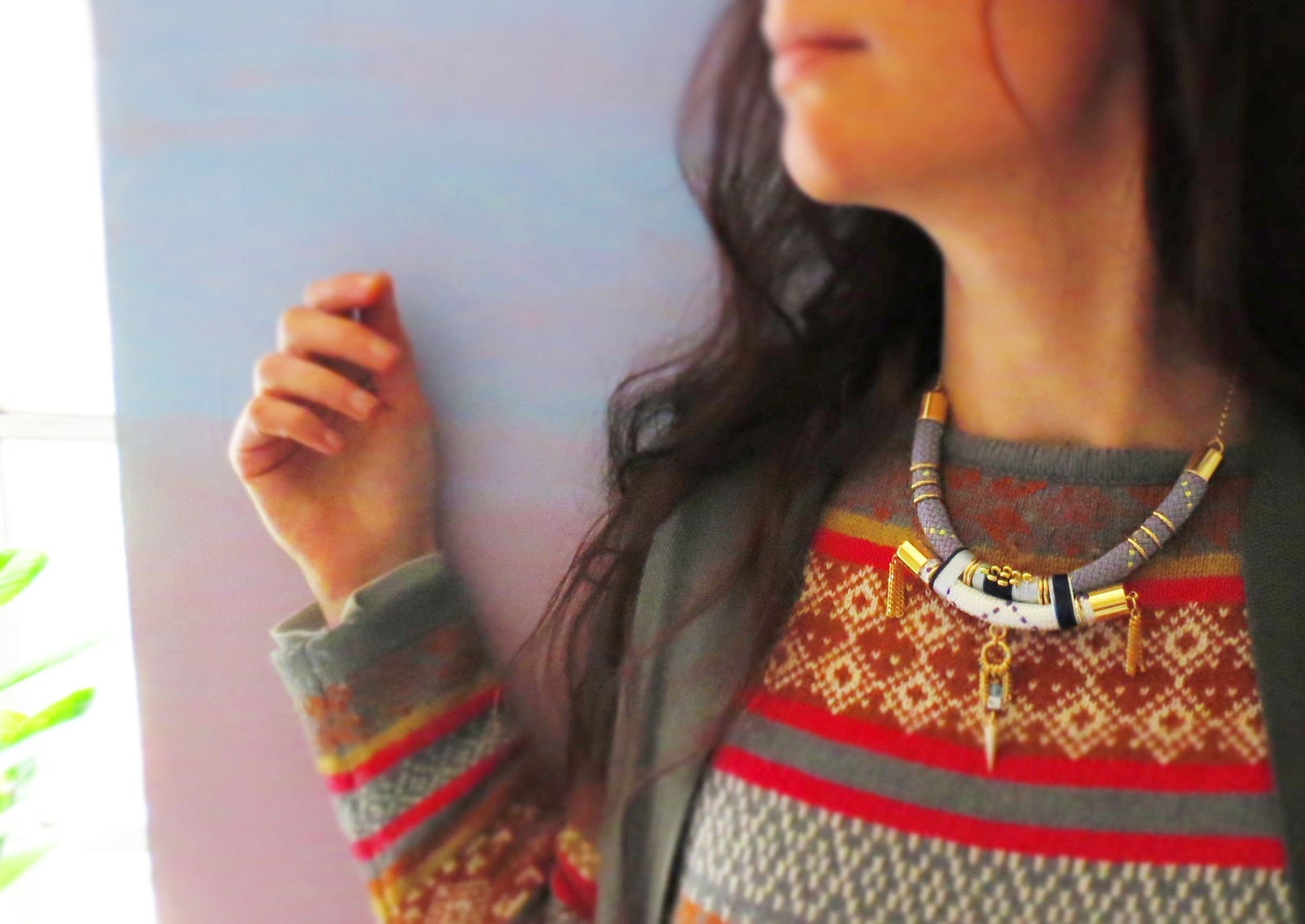 Statement Rope Bib Necklace With 18k Gold Plated Chains Ethnic - Etsy