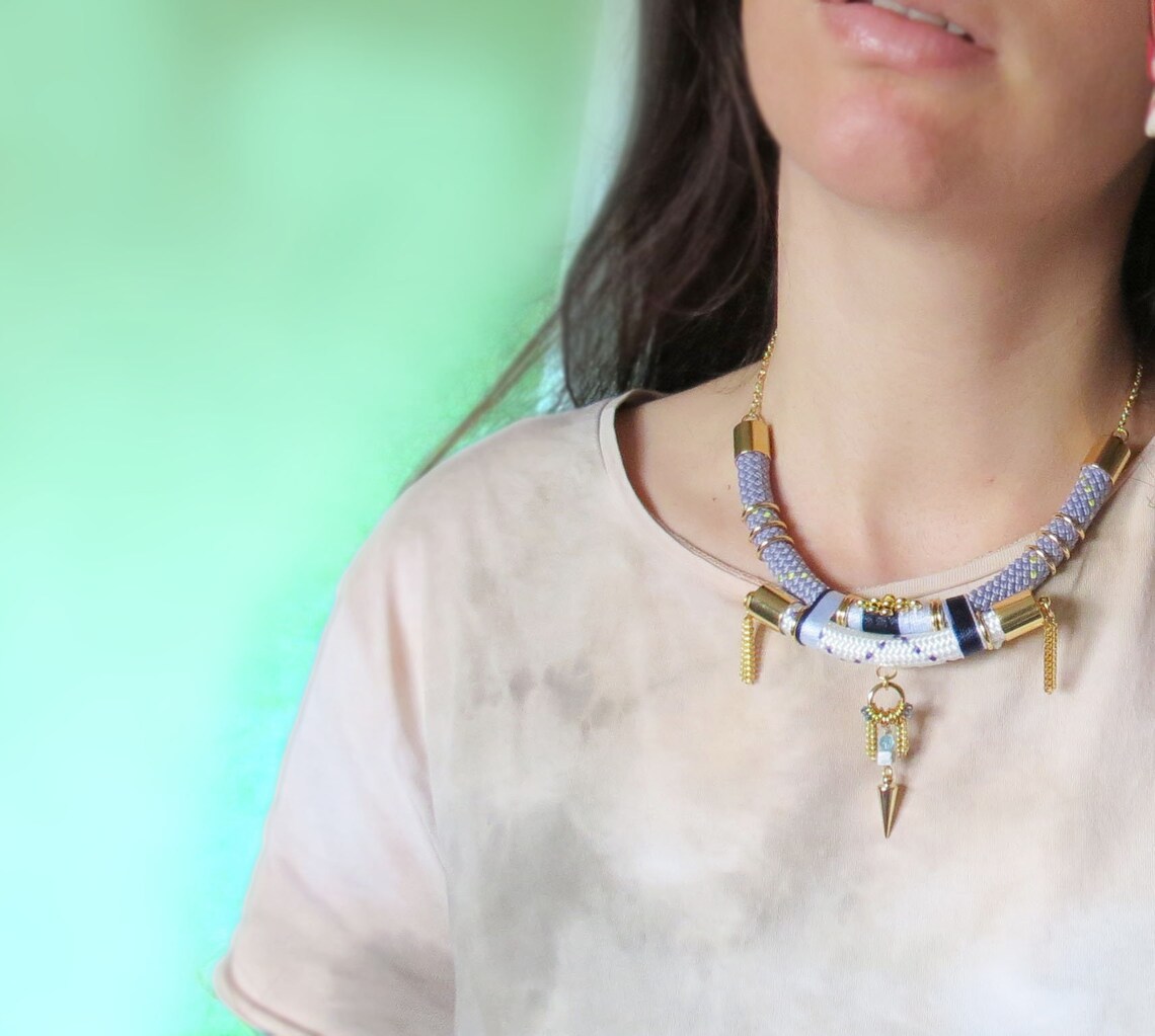 Statement Rope Bib Necklace With 18k Gold Plated Chains Ethnic - Etsy