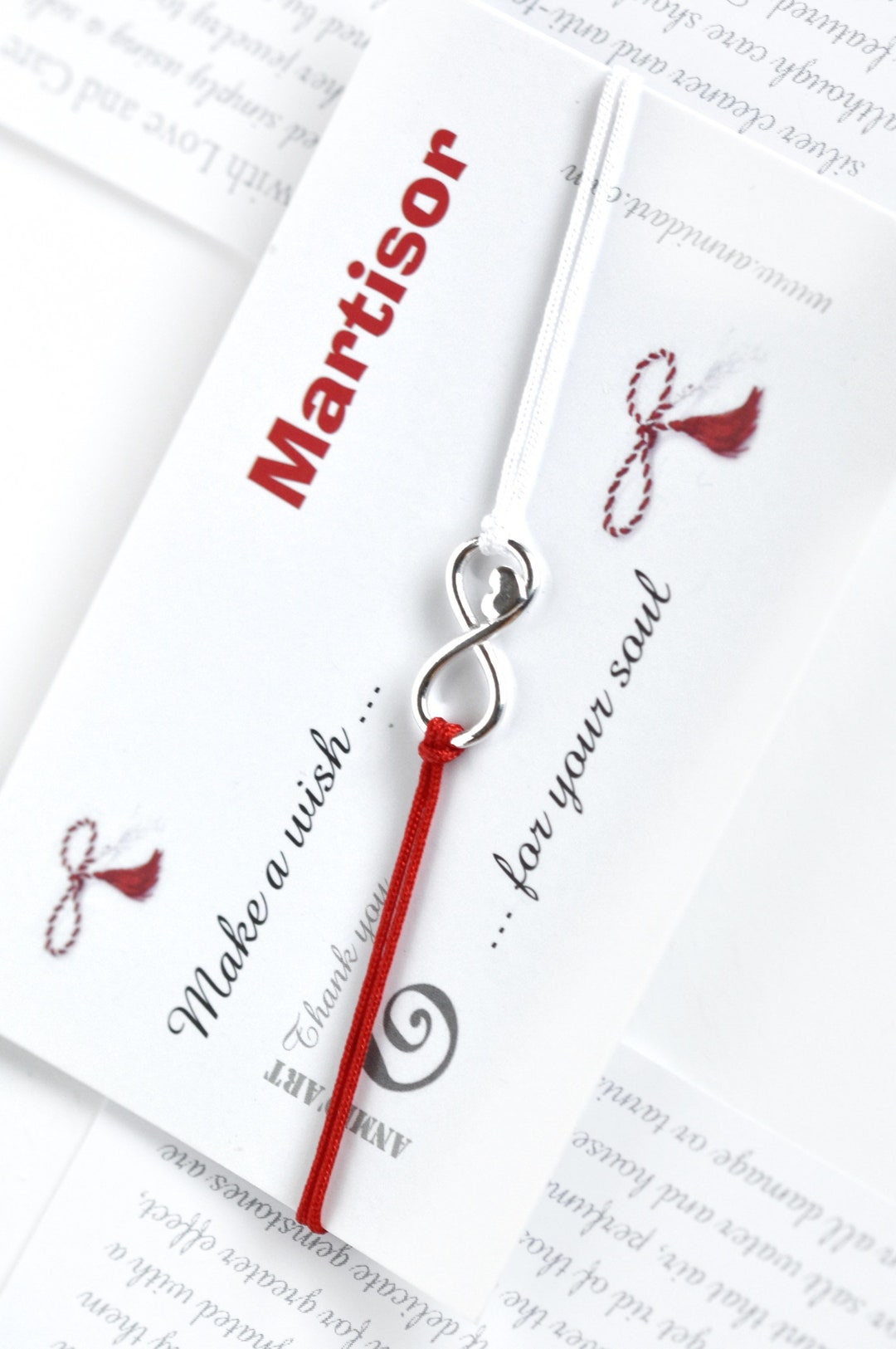 Red String Silver Heart Bracelet, Infinity Bracelet, Romanian Martisor ...