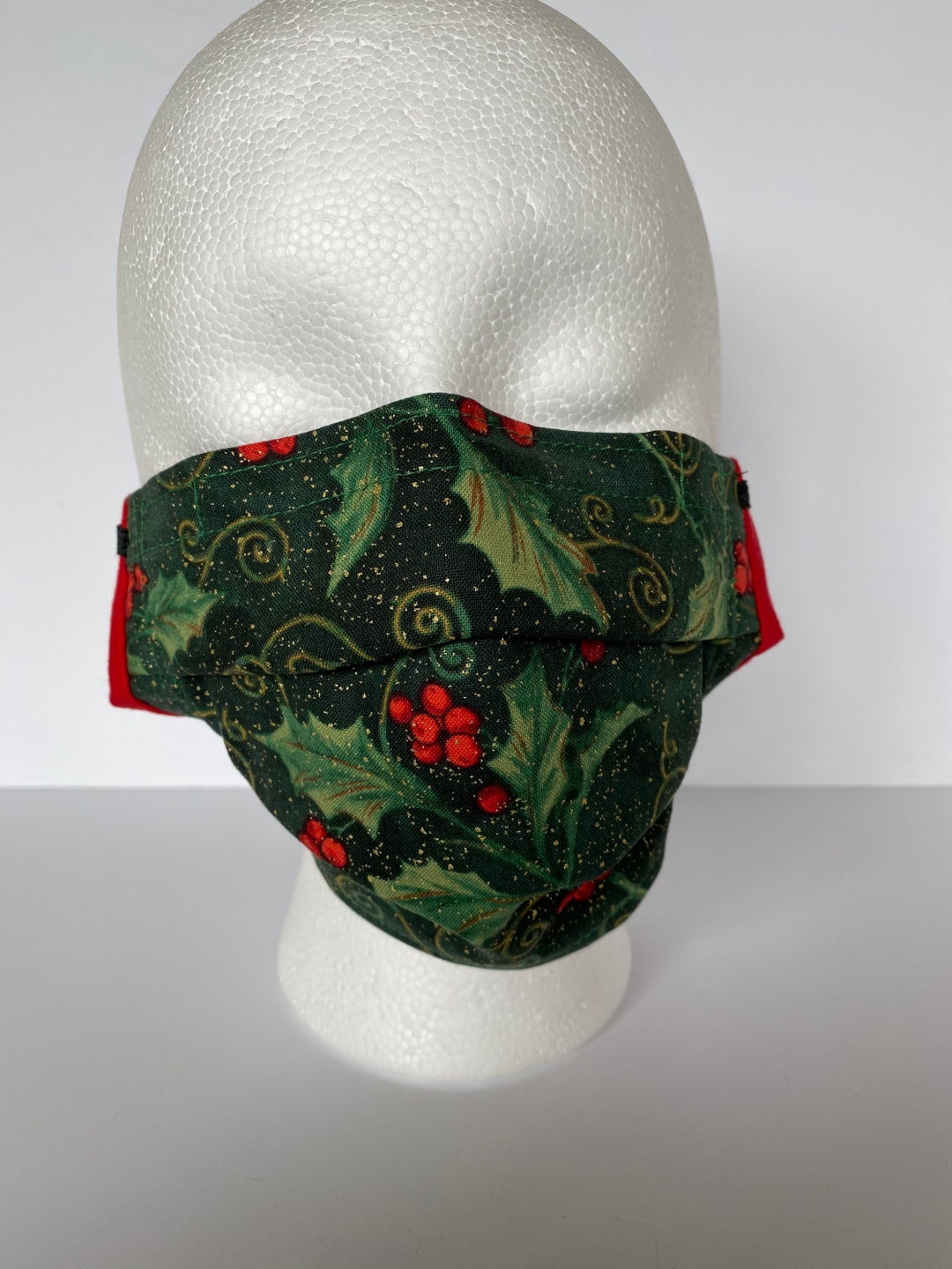 Handmade Christmas Holly Face Mask With Gold Accents Washable - Etsy