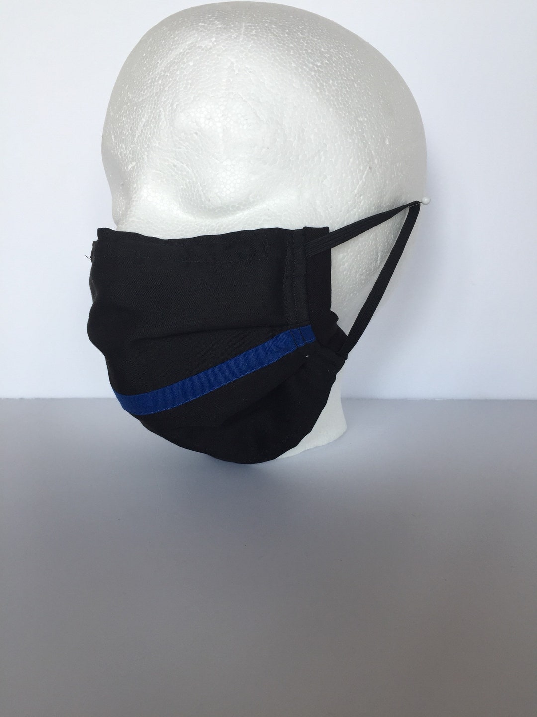 Handmade Police Face Mask: Black Fabric With Blue Stripe - Etsy