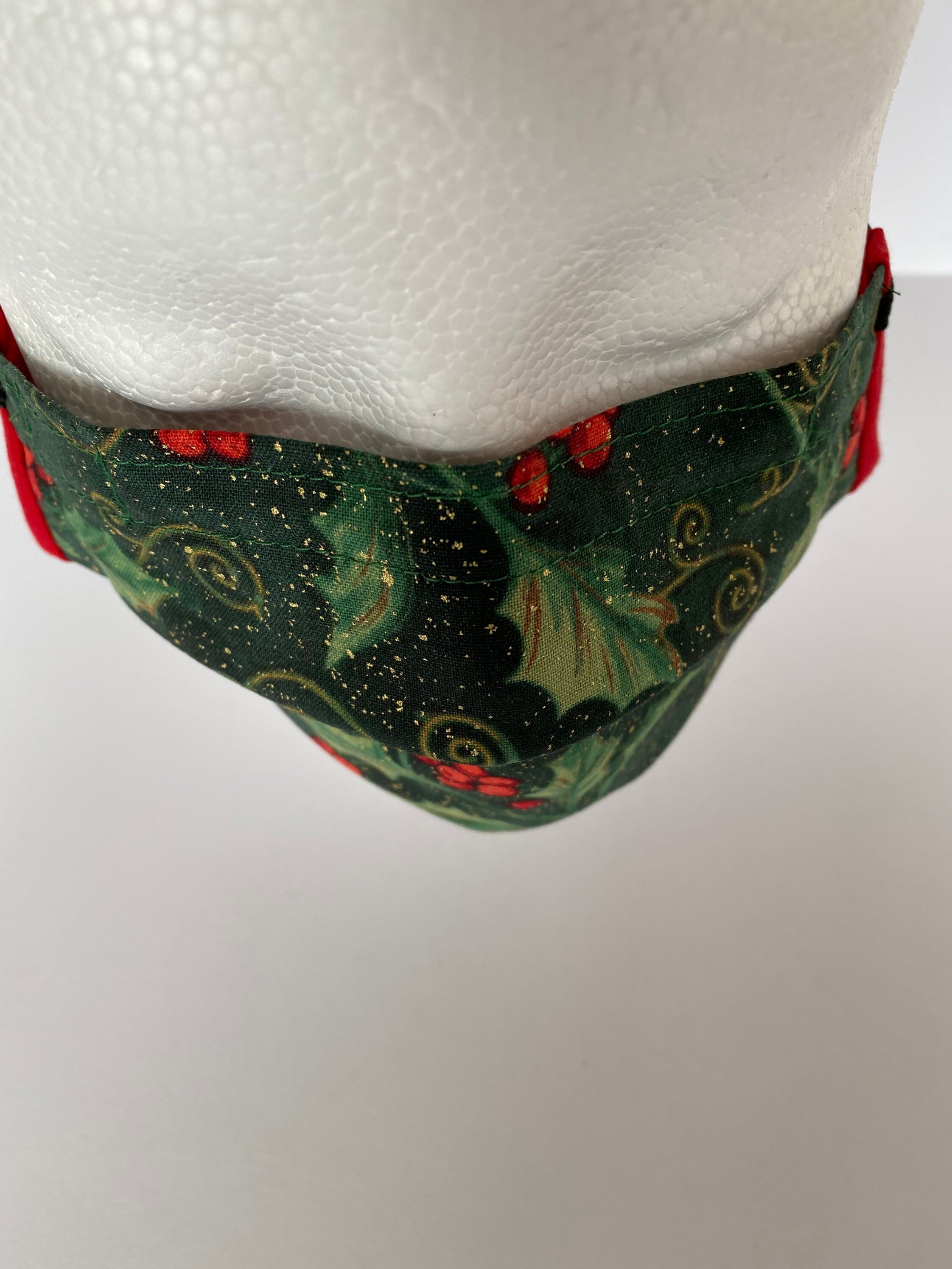 Handmade Christmas Holly Face Mask with gold accents Washable | Etsy