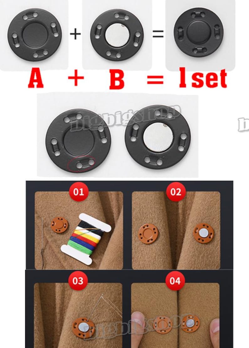 10 Metal Sew on Magnetic Purse Snap Fastener Invisible Press Studs ...