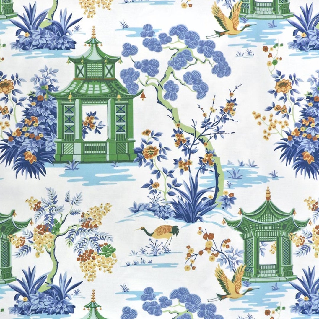 Chinoiserie Curtains, Classic Asian Pagoda Print, Chinese Design, Pair ...