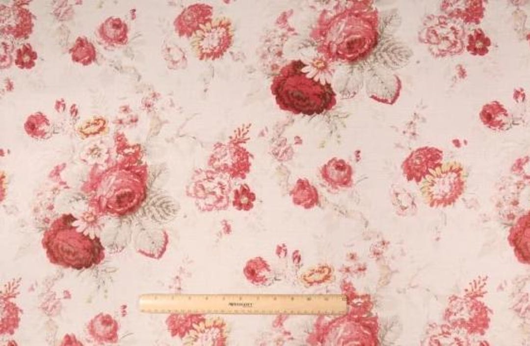 Waverly Norfolk Rose Vintage Ivory and Crimson Farmhouse Print 100% ...