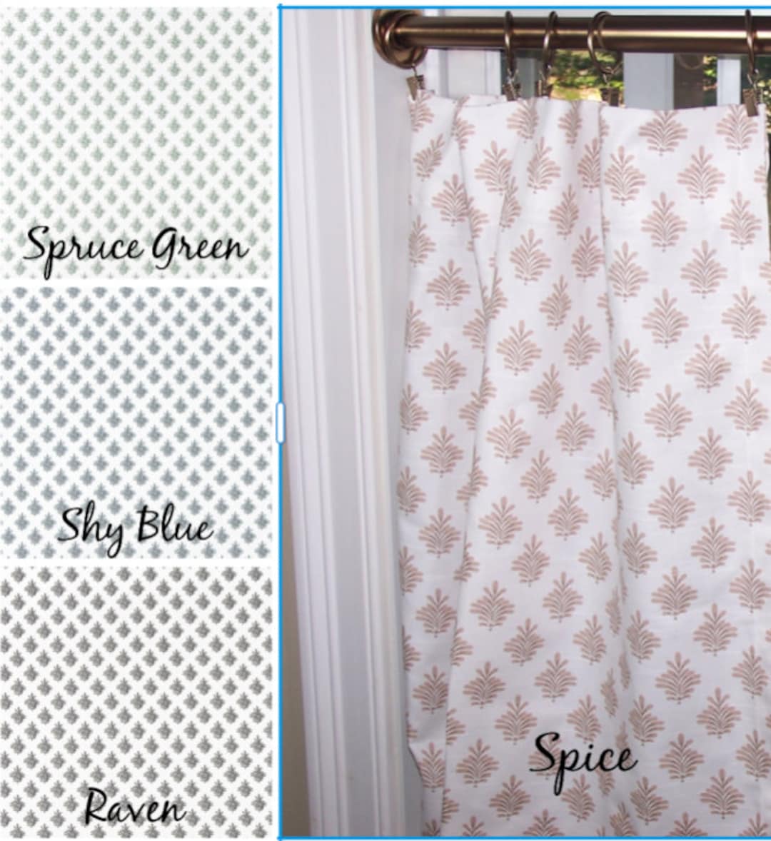 Dyann Block Print Slub Cotton, Pair Drapery Panels, 24" Narrow, 52 ...