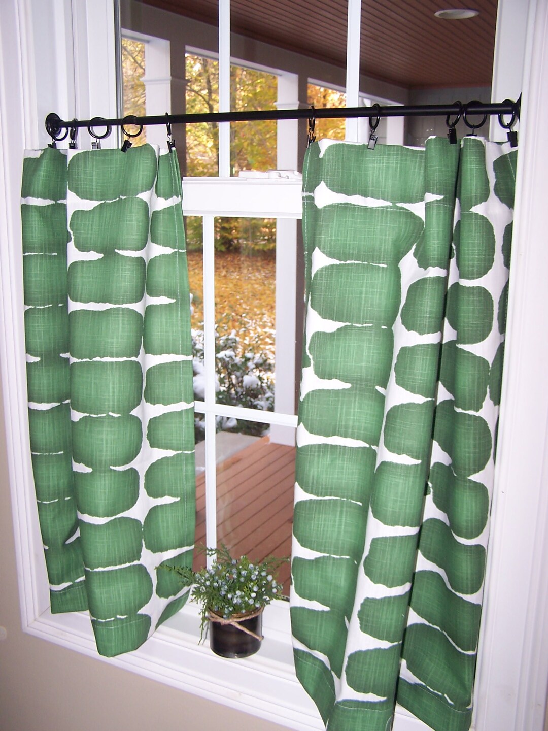 Shibori Dot Green Cafe Curtains, Tiers, Valances, Kitchen, Bathroom ...