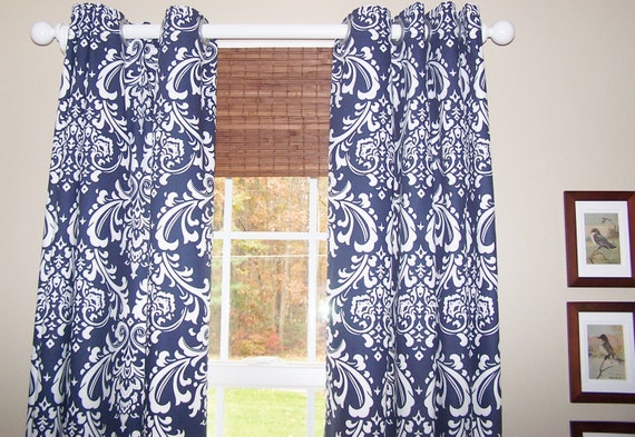 Blue Curtainsdark Blue Curtainsnavy Curtains Blue Damask - Etsy