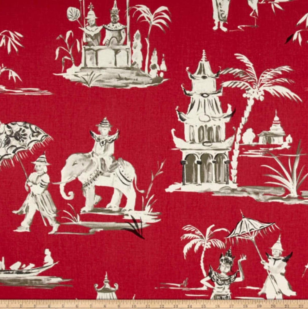 Red Asian Curtains, Chinoiserie Elephant Living Room, Kitchen, Dining ...