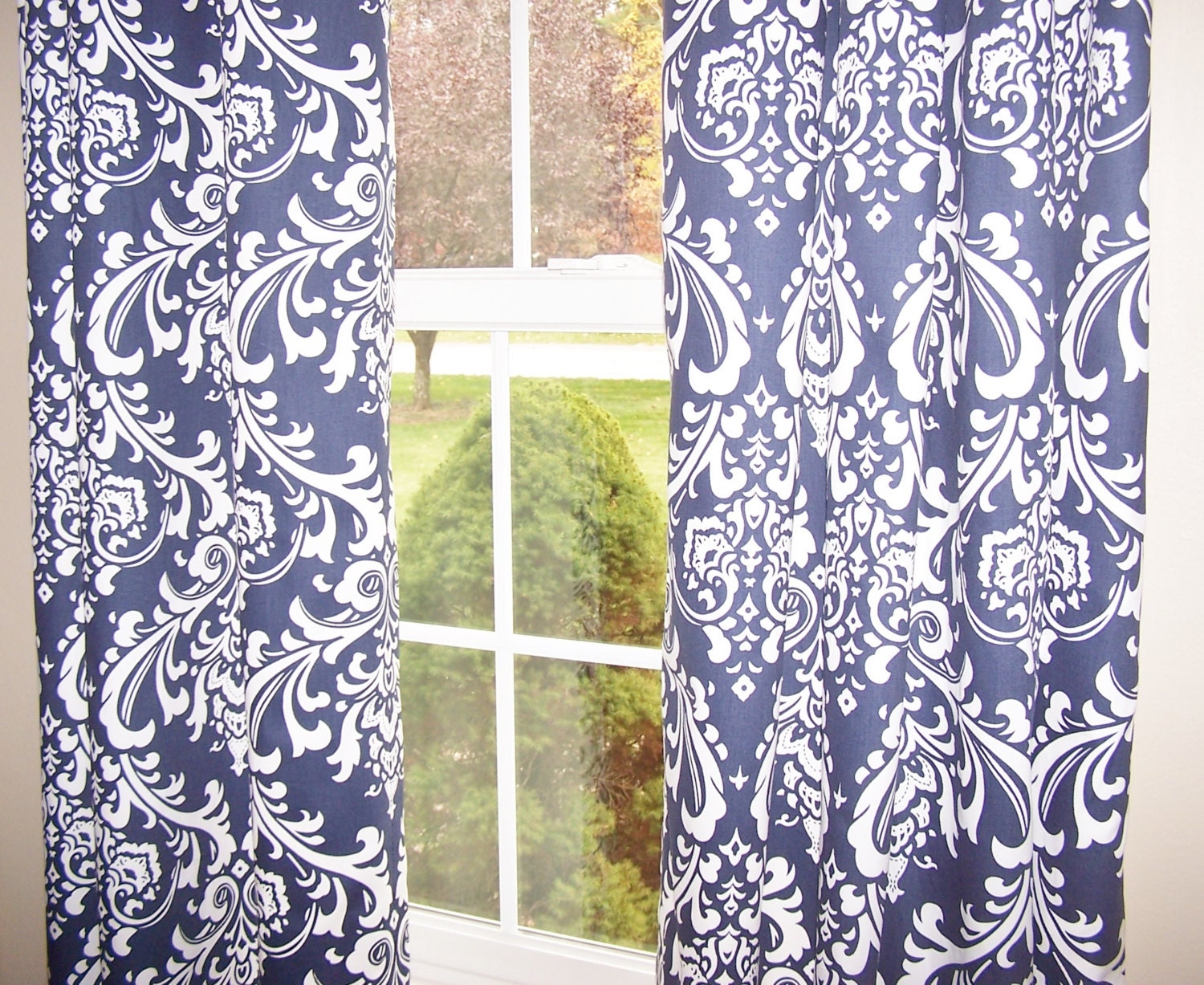Blue Curtainsdark Blue Curtainsnavy Curtains Blue Damask - Etsy