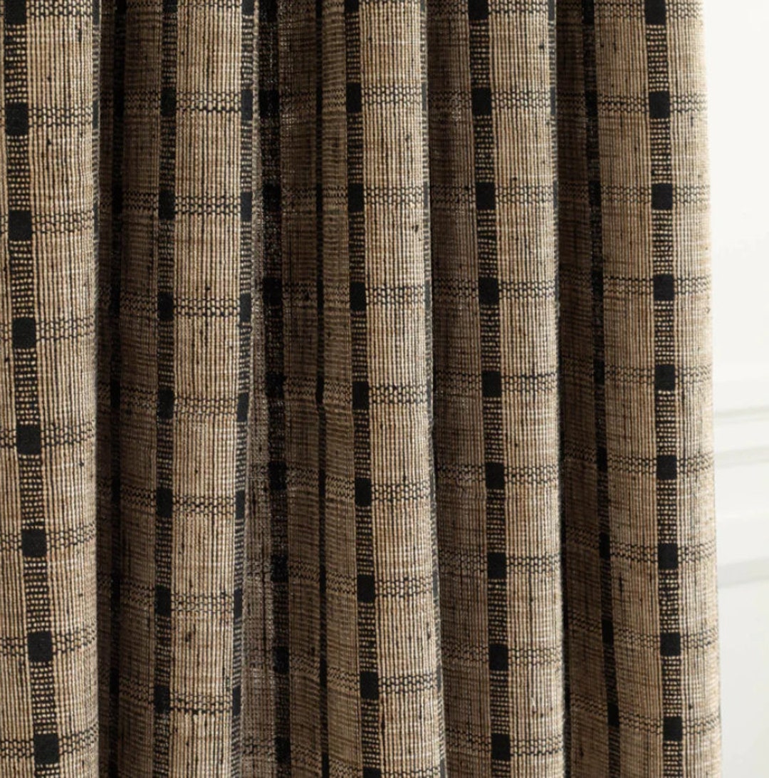 Luxury Drapes, Woven Black and Beige Check, Modern Farmhouse, Kitchen ...