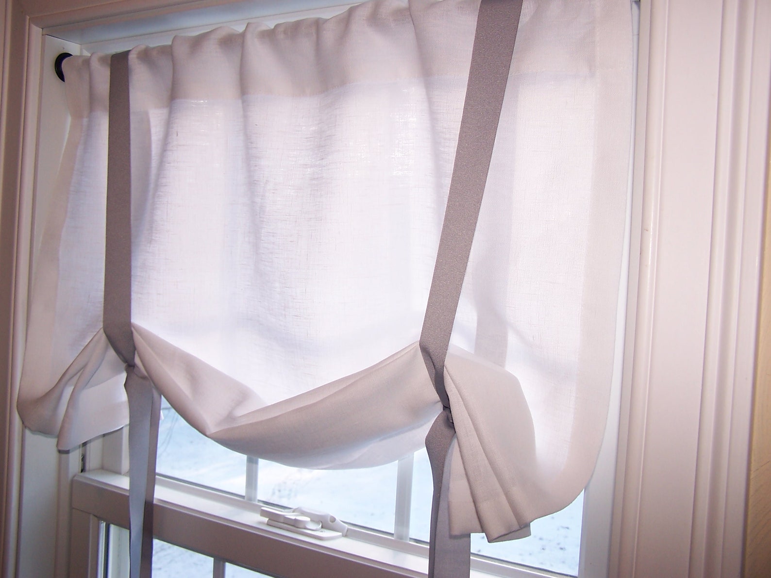 White Linen Tie-up Valance - Stationary - French Country - Farmhouse ...