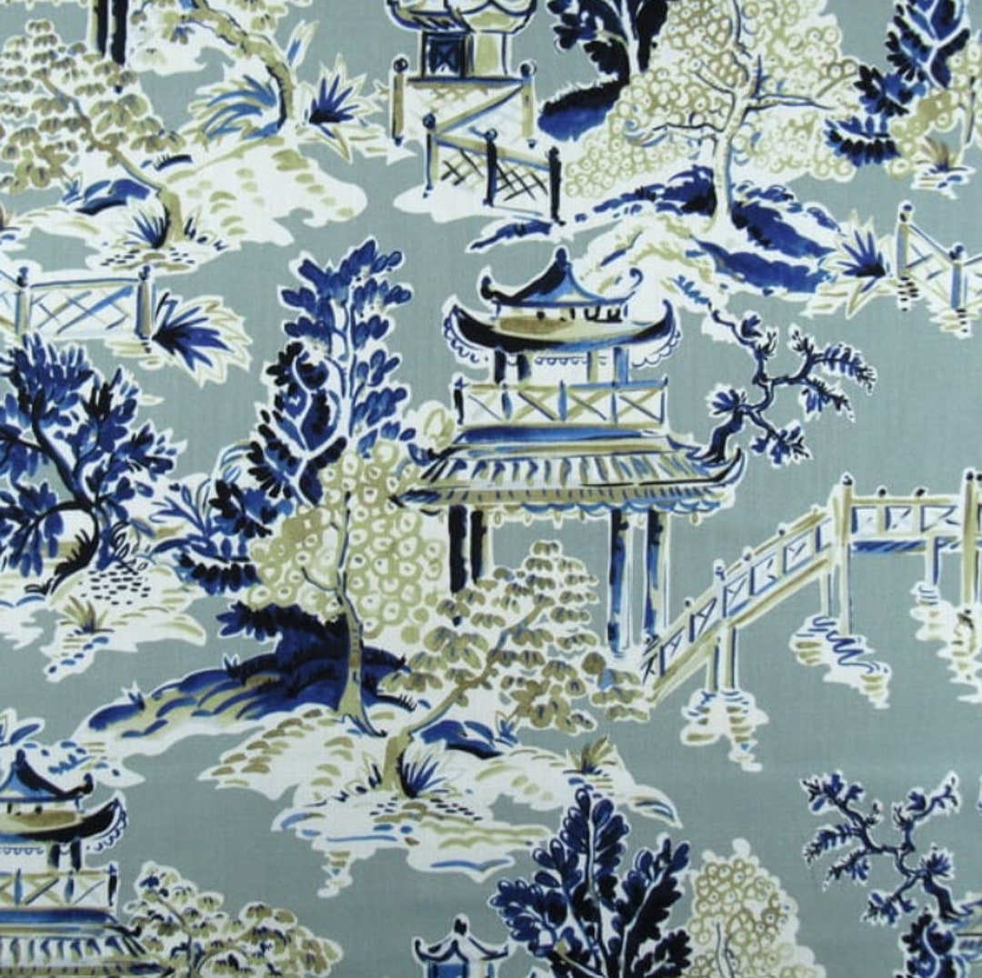 Chinoiserie Ivory Curtains, Asian Toile, Chinese Garden Pagoda Design ...