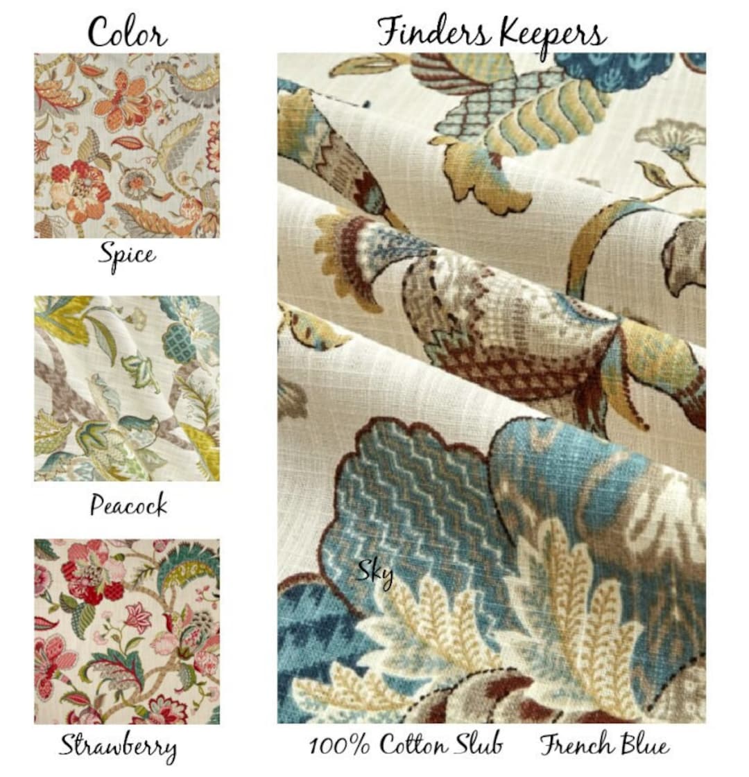 Custom Curtains, Finders Keepers French Blue, Jacobean, Living Room ...