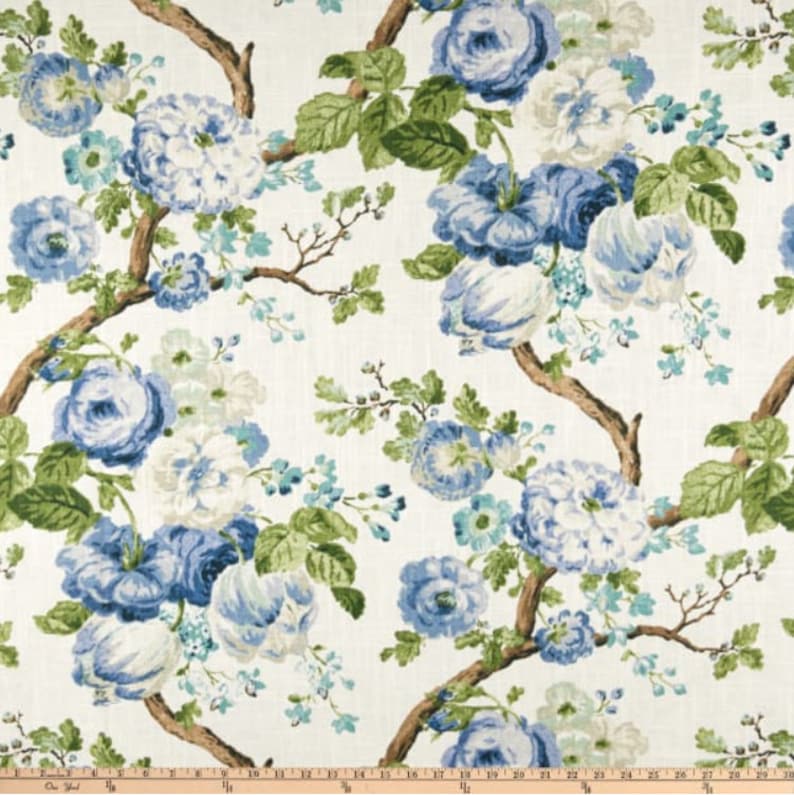 P Kaufmann Manor House Heavy Linen Porcelain Blue Rose - Etsy