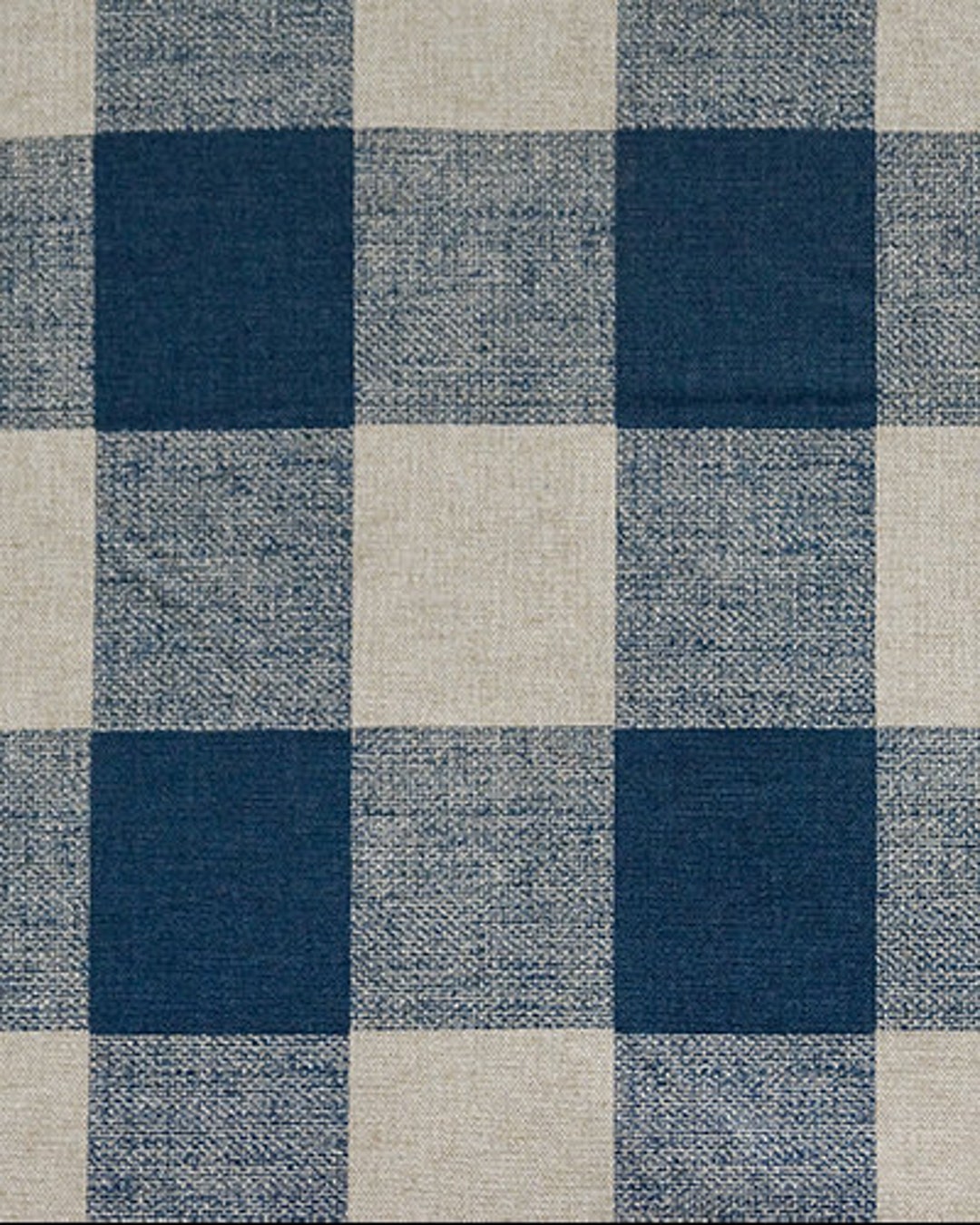 BUFFALO CHECK CURTAINS, Blue and Linen Check, Plaide, Navy, Two Panels ...