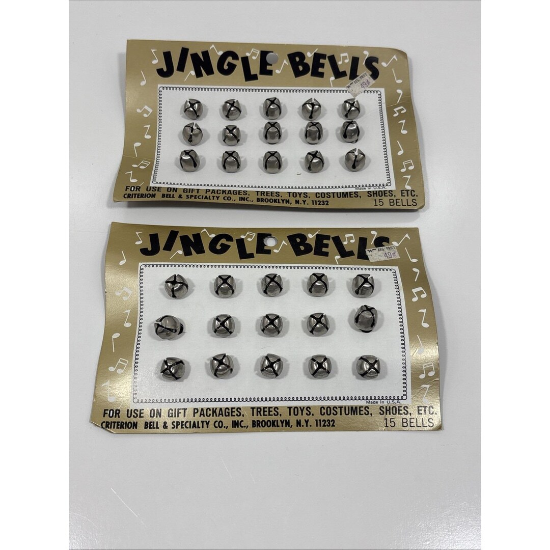 Vintage Jingle Bells on Card 3 Sizes 15 Silver Bells Made in USA Lot of ...