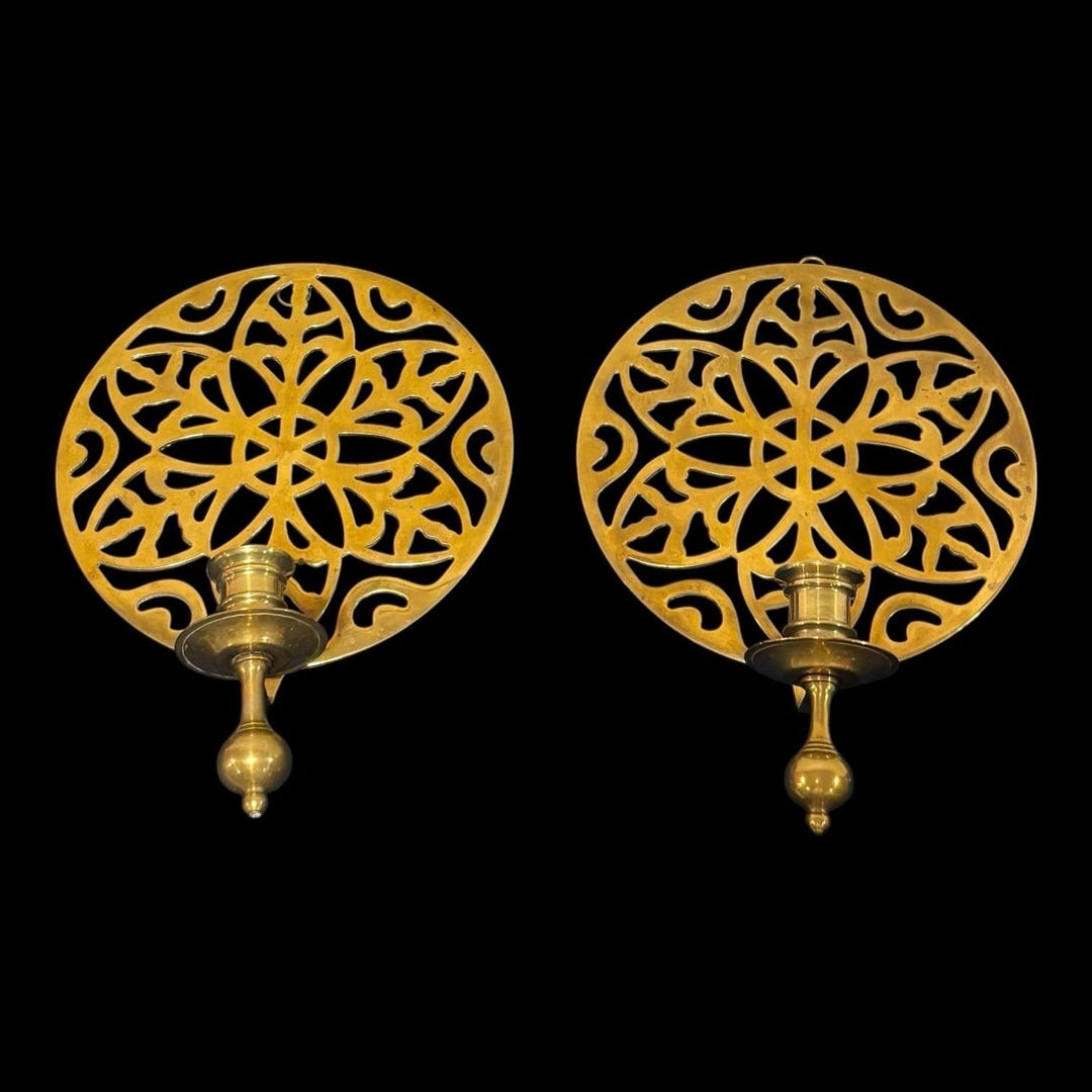 Vintage Solid Brass Wall Sconce Candlestick Holder Set of 2 Ornate ...