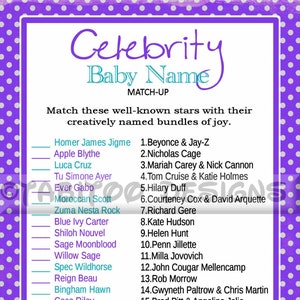 The Original Celebrity Baby Name Match up Game - Baby Shower ...