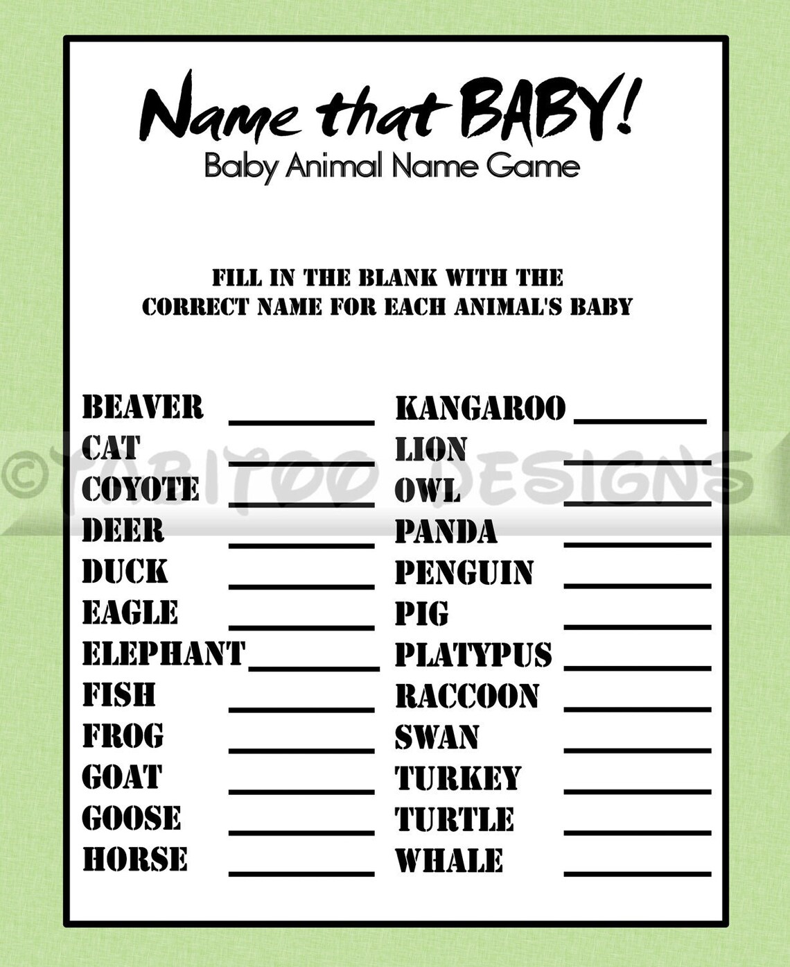 Name That Baby Baby Shower Game PRINTABLE - Etsy UK